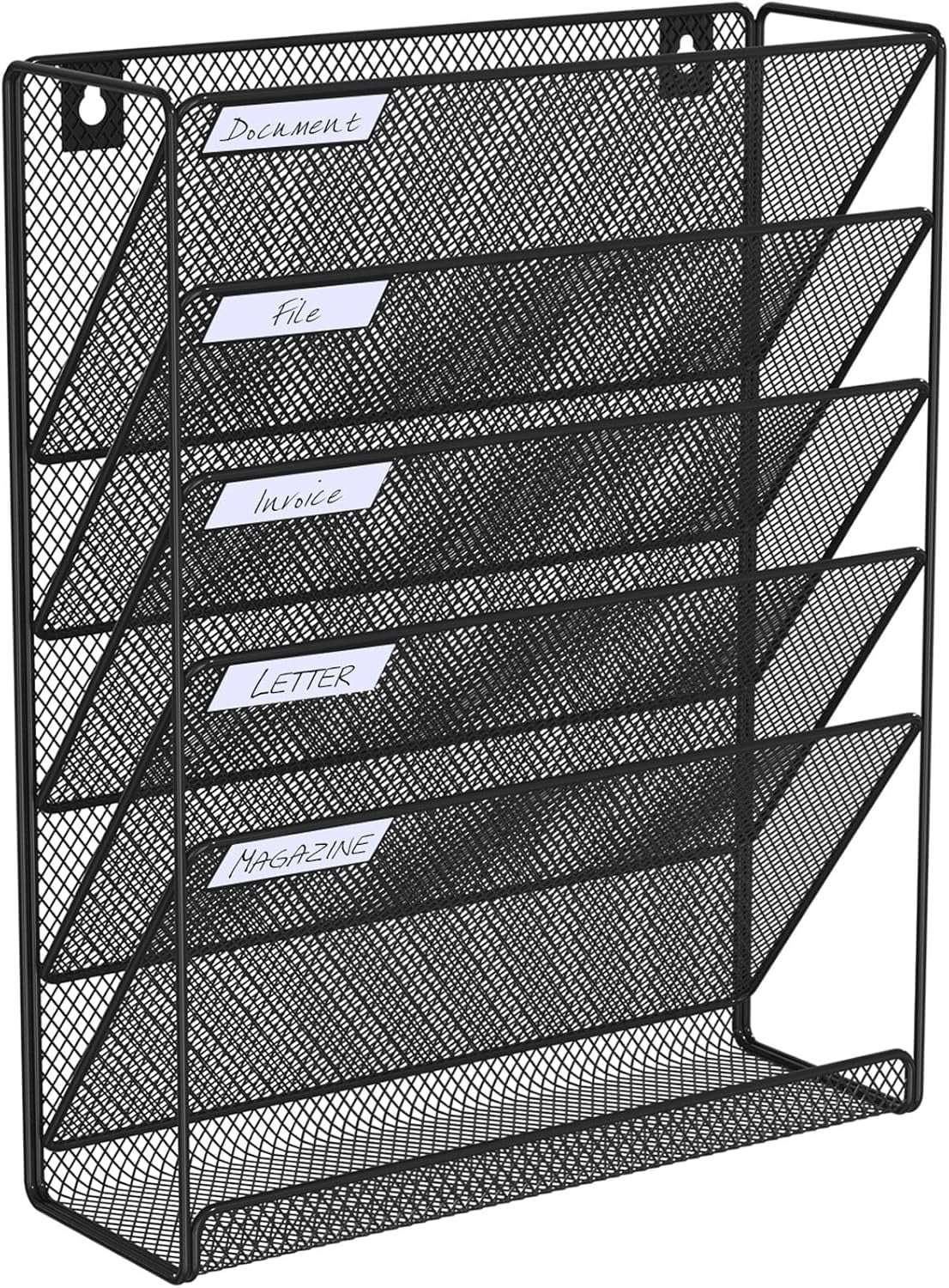 5-Tier Mesh Hanging Wall File Organizer - Black Metal Wall Mount Mail ...