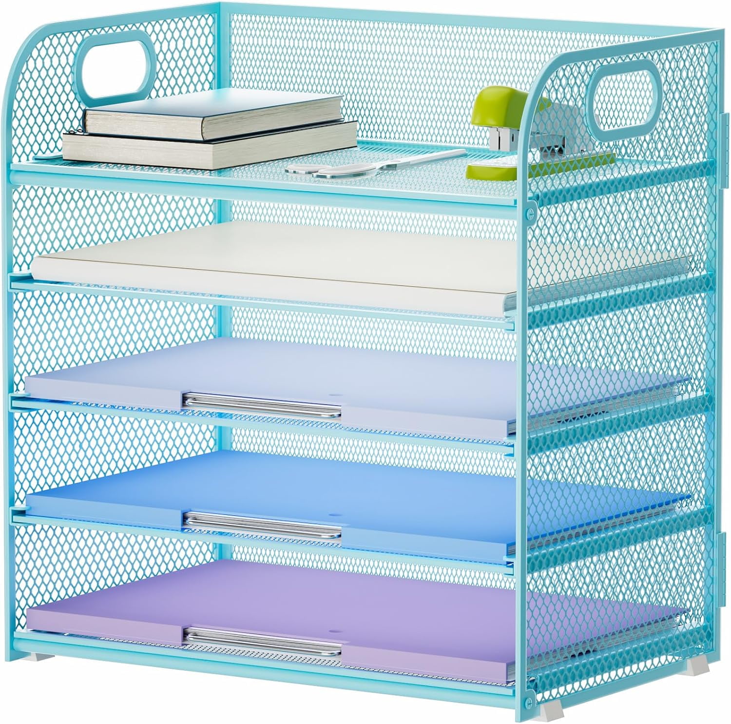 5-Tier Mesh Letter Tray, Paper Organizer with Handle, Desk File Sorter ...