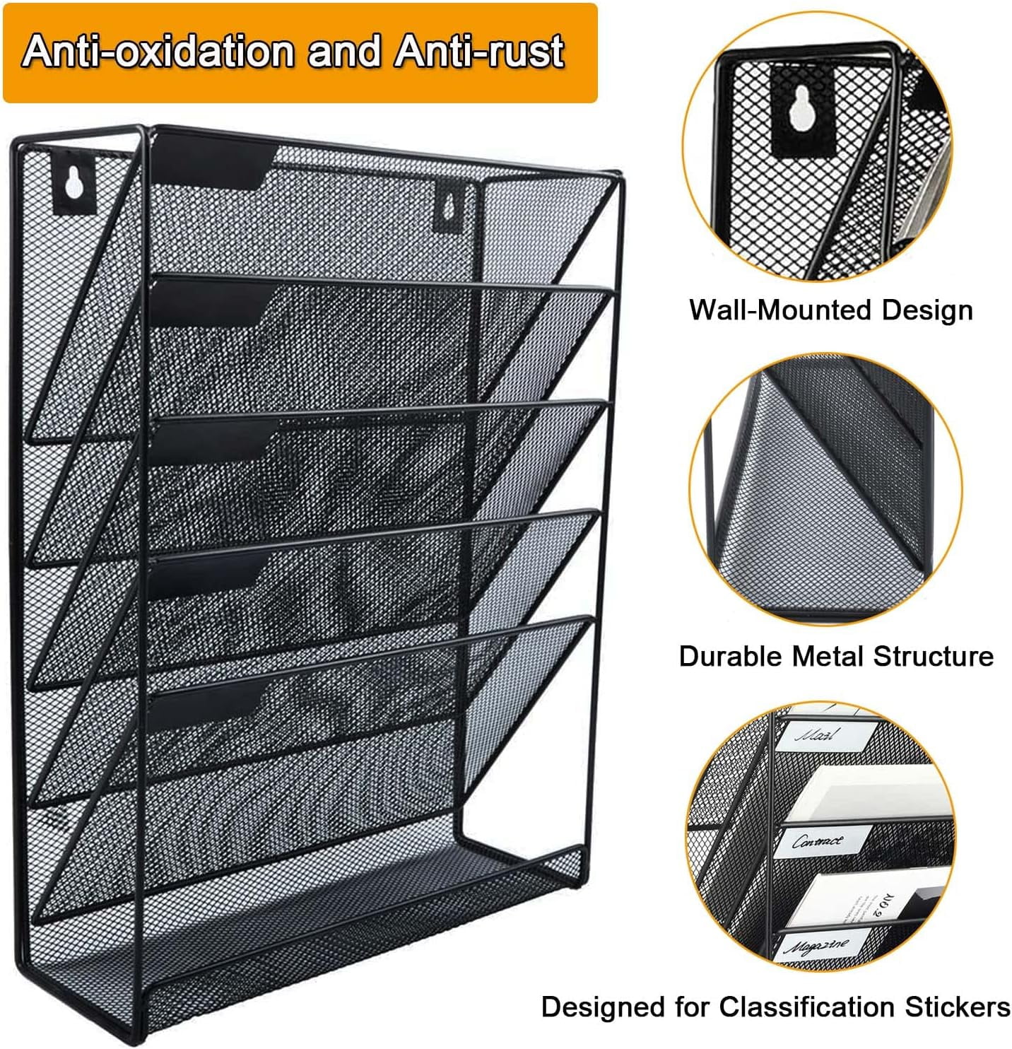 5-Tier Mesh Wall File Organizer, Vertical Mount Hanging Organizer with ...