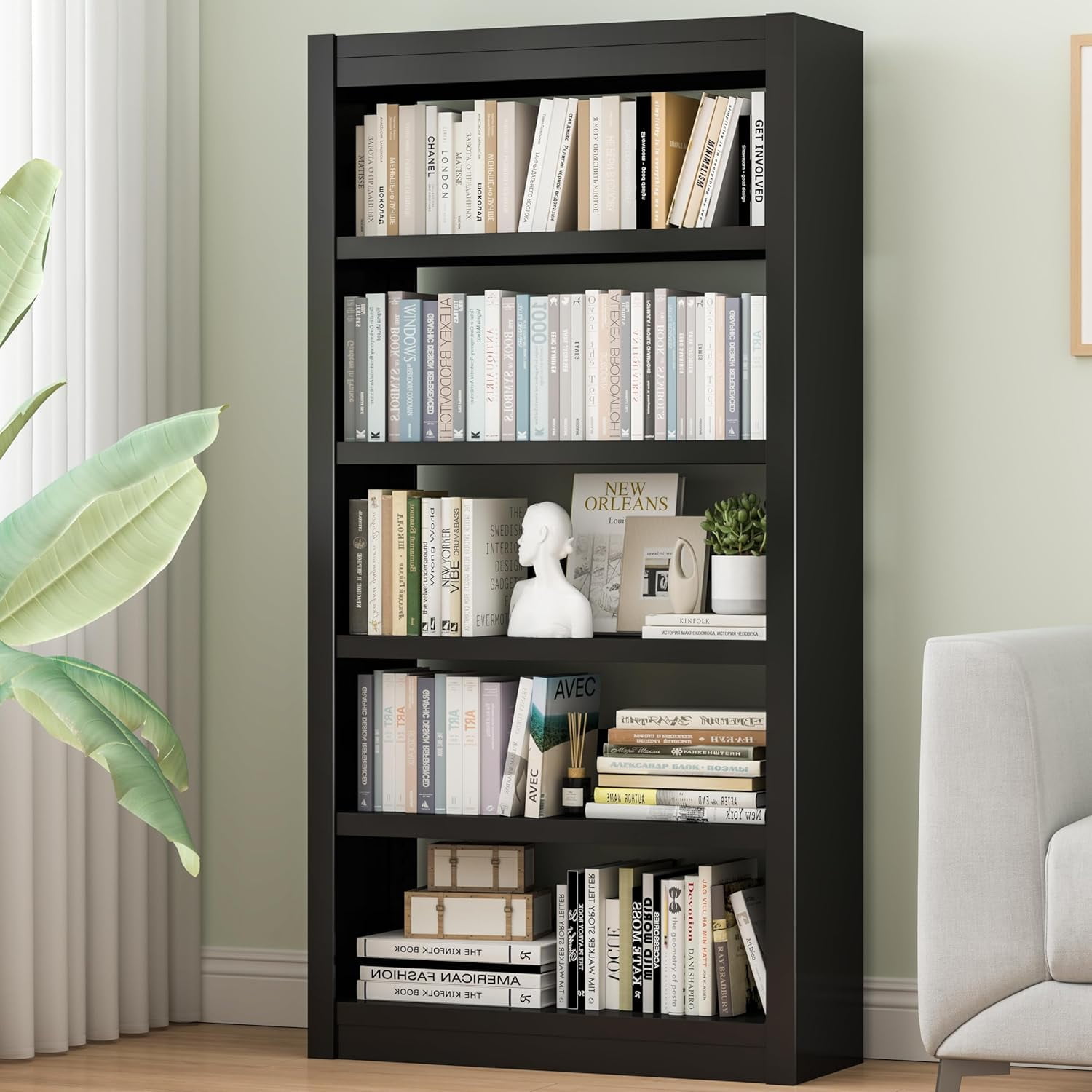 5-Tier Metal Book Shelf, 61” Tall Bookshelf with Adjustable Storsge ...