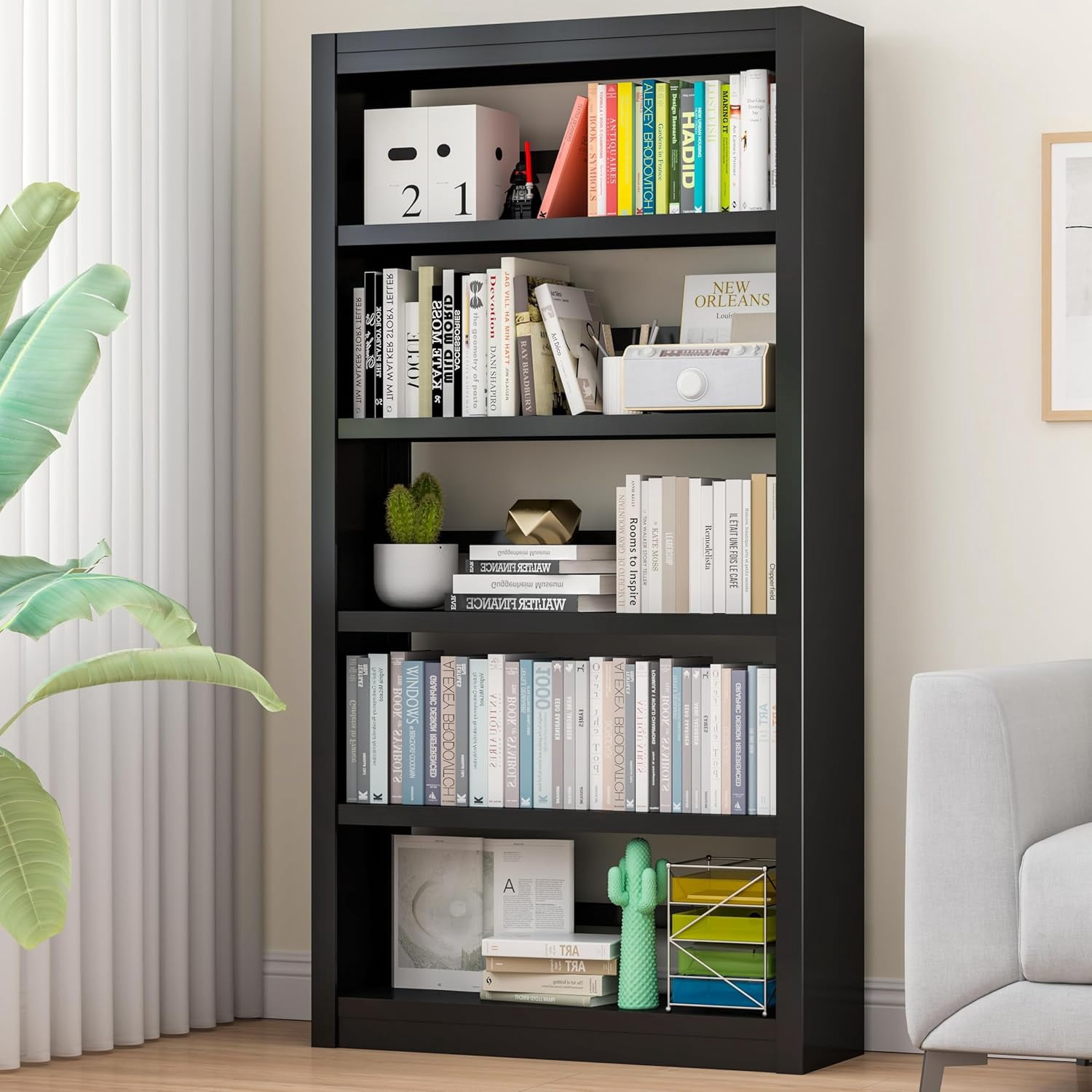5-Tier Metal Book Shelf 61\u201D Tall Bookshelf with Adjustable Storsge ...