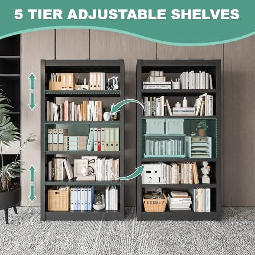 5-Tier Metal Book Shelf, 69” Tall Bookshelf with Adjustable Storsge ...