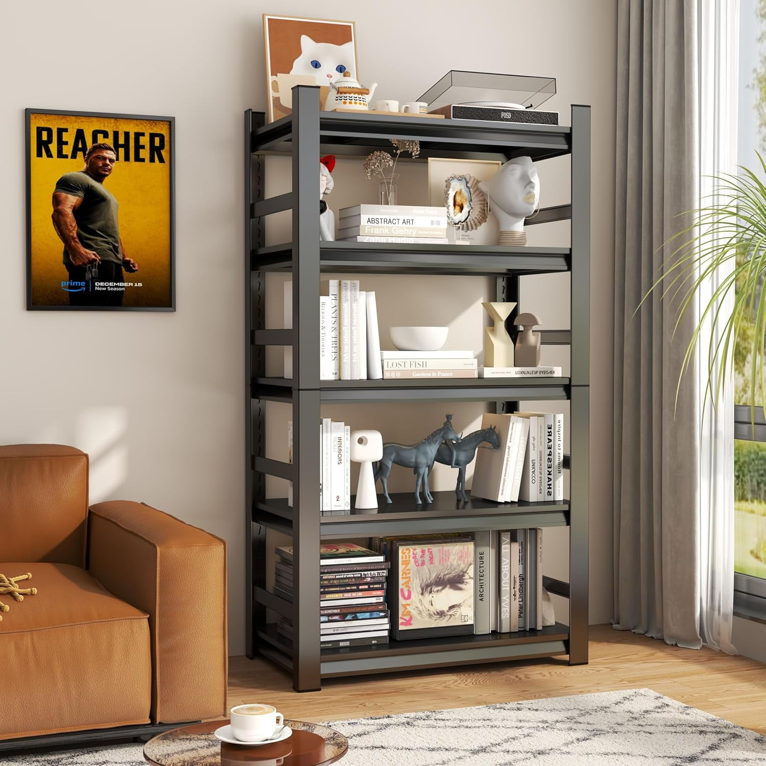 5-Tier Metal Book Shelf, Heavy Duty Storage Shelving Unit, Adjustable ...
