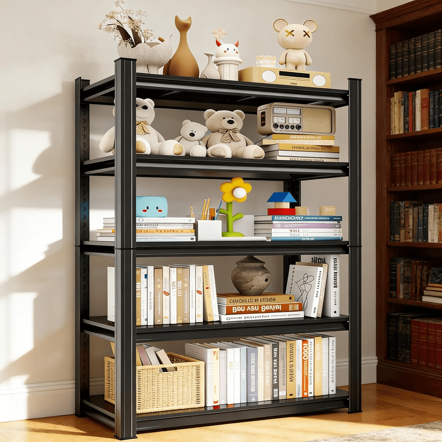 5-Tier Metal Bookshelf, 63"H Industrial Bookcase, Heavy Duty Storage ...