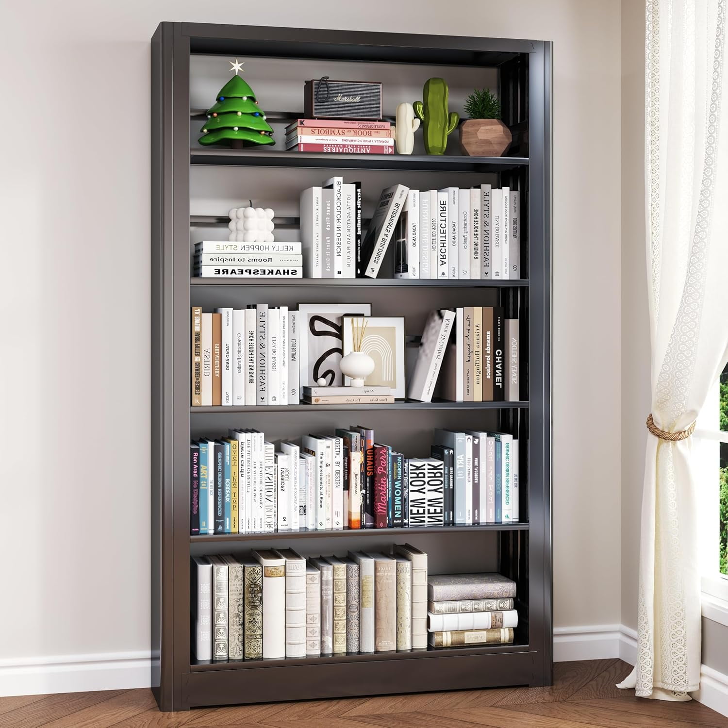 5 Tier Metal Bookshelf, 68.9" Tall Bookcase with Adjustable Storage ...