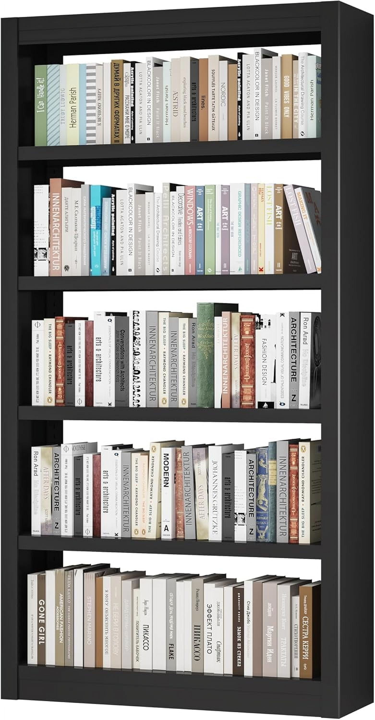 5-Tier Metal Bookshelf,Black Tall Bookcase with Adjustable Shelves ...
