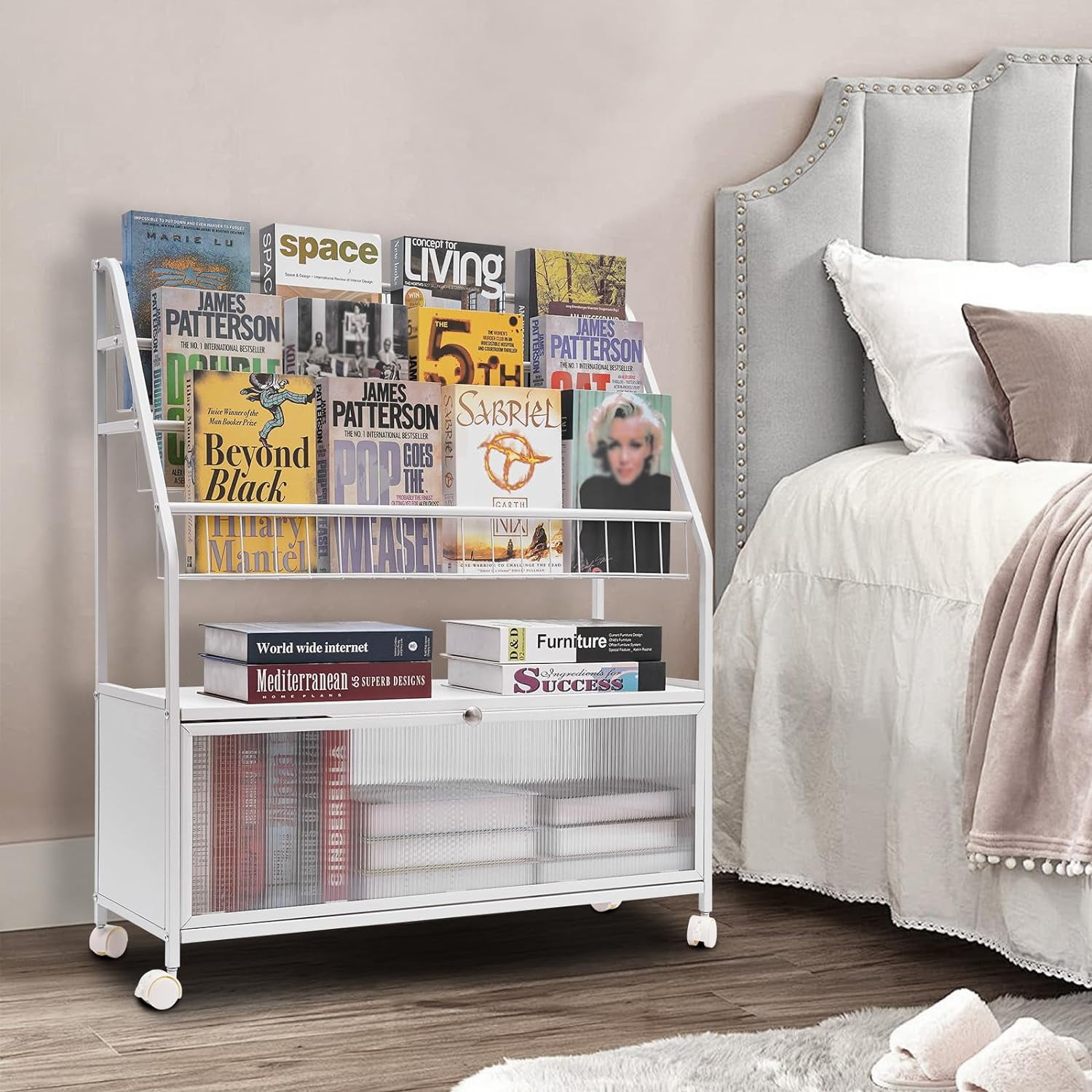 5 Tier Metal Cabinets & Shelves on Wheels,White Book Shelf for Kids ...