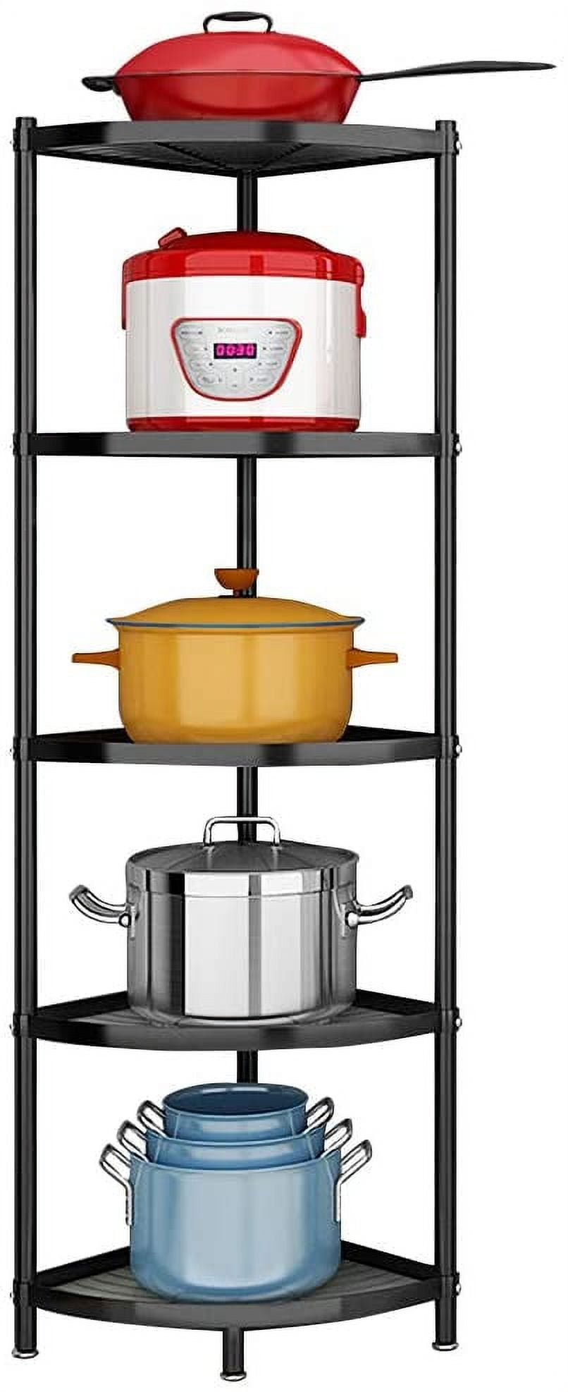 5-Tier Metal Corner Shelf,Black Carbon Steel Kitchen Corner Shelf Pot ...
