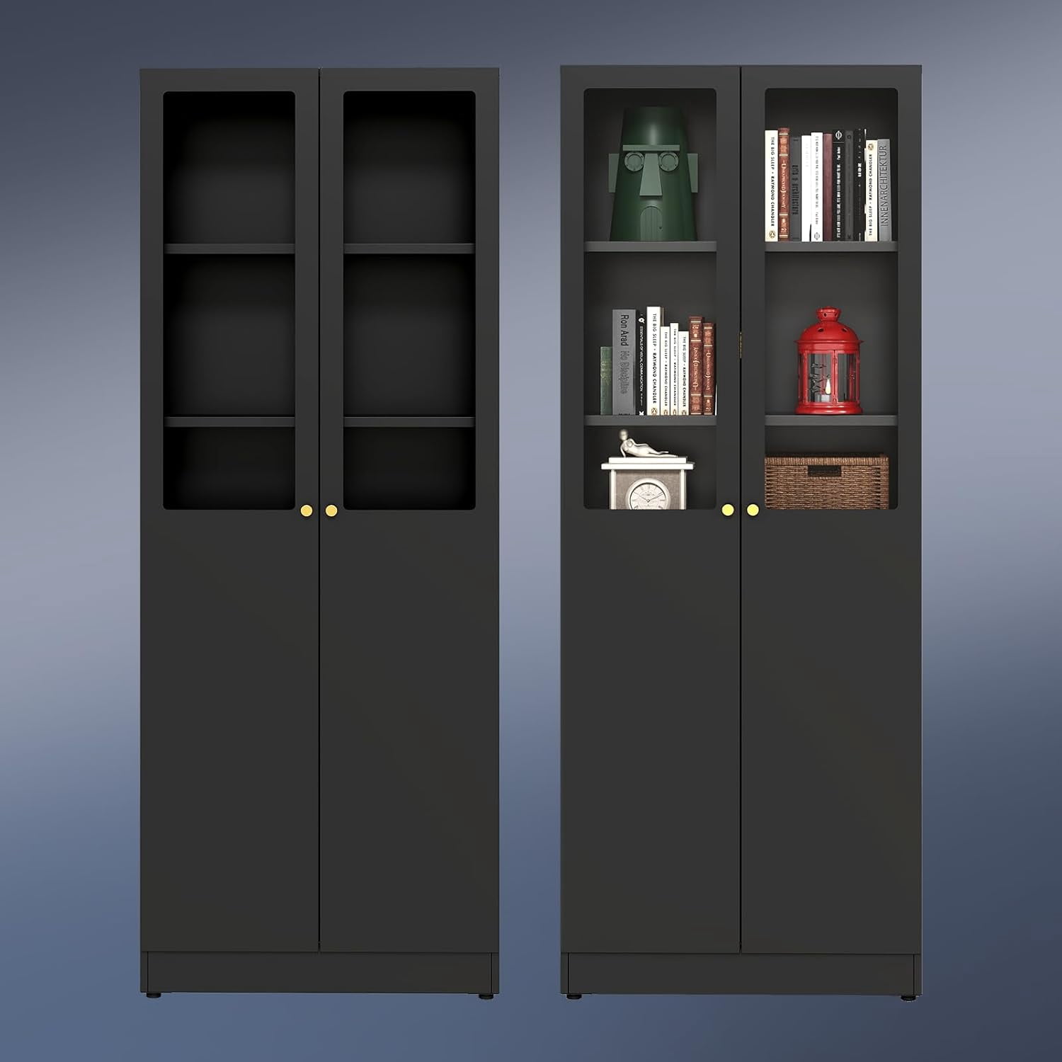 5 Tier Metal Curio Cabinets, Modern Bookshelf Cabinet with 4 Adjustable ...