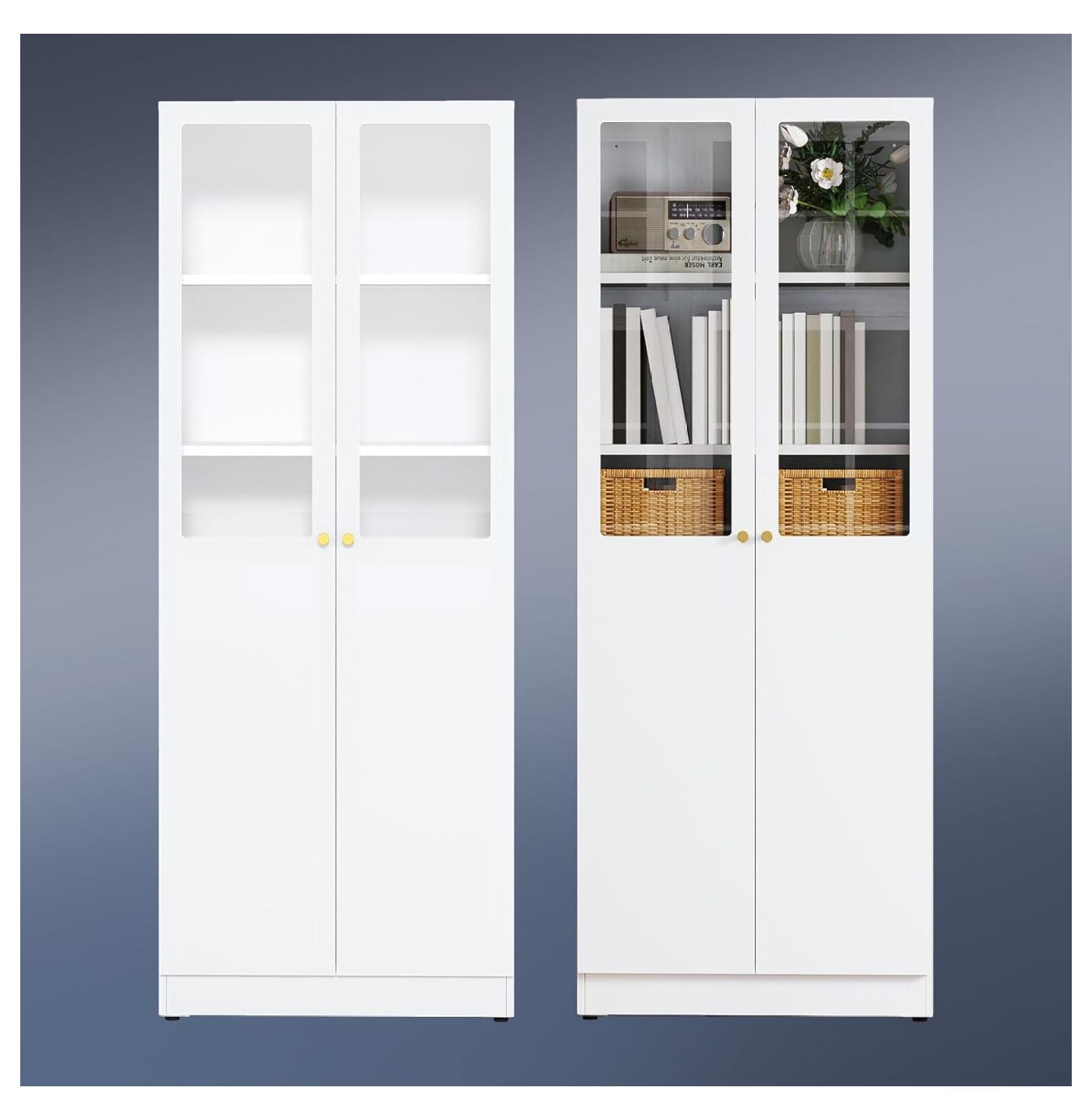 5 Tier Metal Curio Cabinets, Modern Bookshelf Cabinet with 4 Adjustable ...