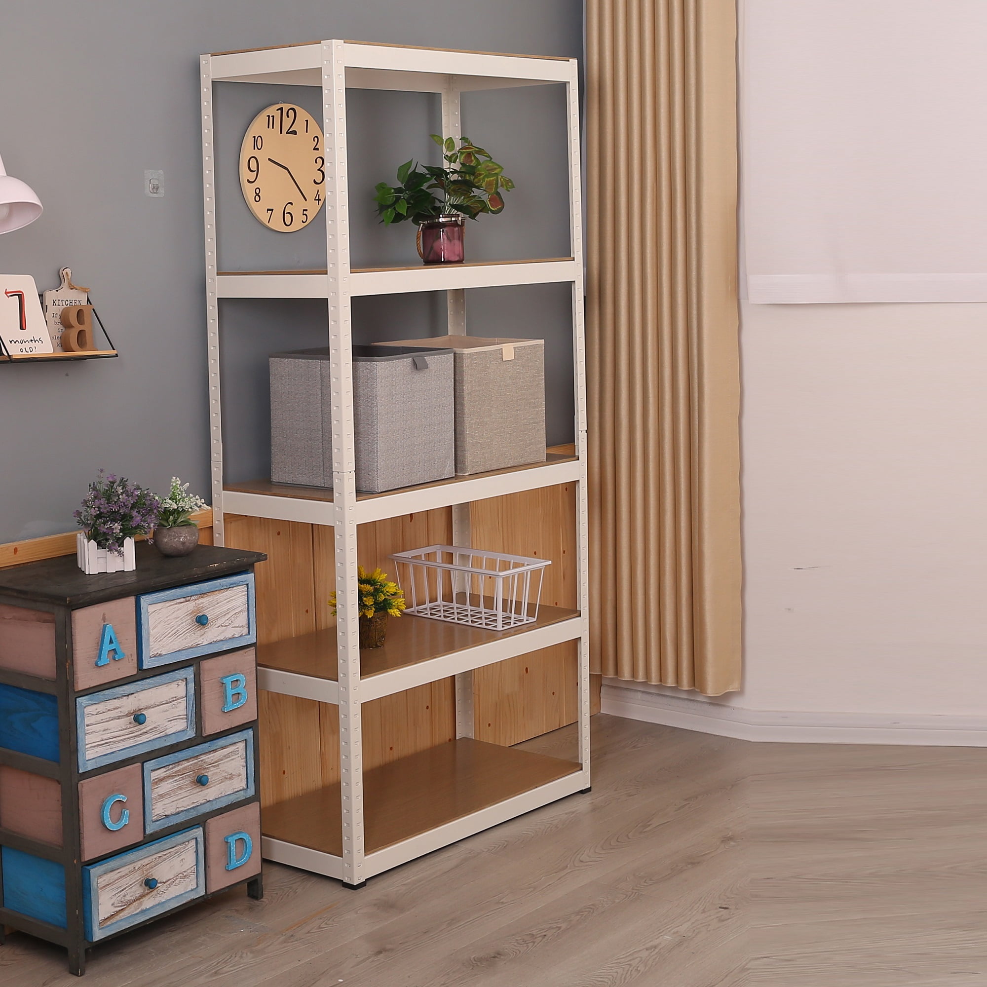 5 Tier Metal Garage Shelving, Adjustable Kitchen Storage Shelves, Steel ...