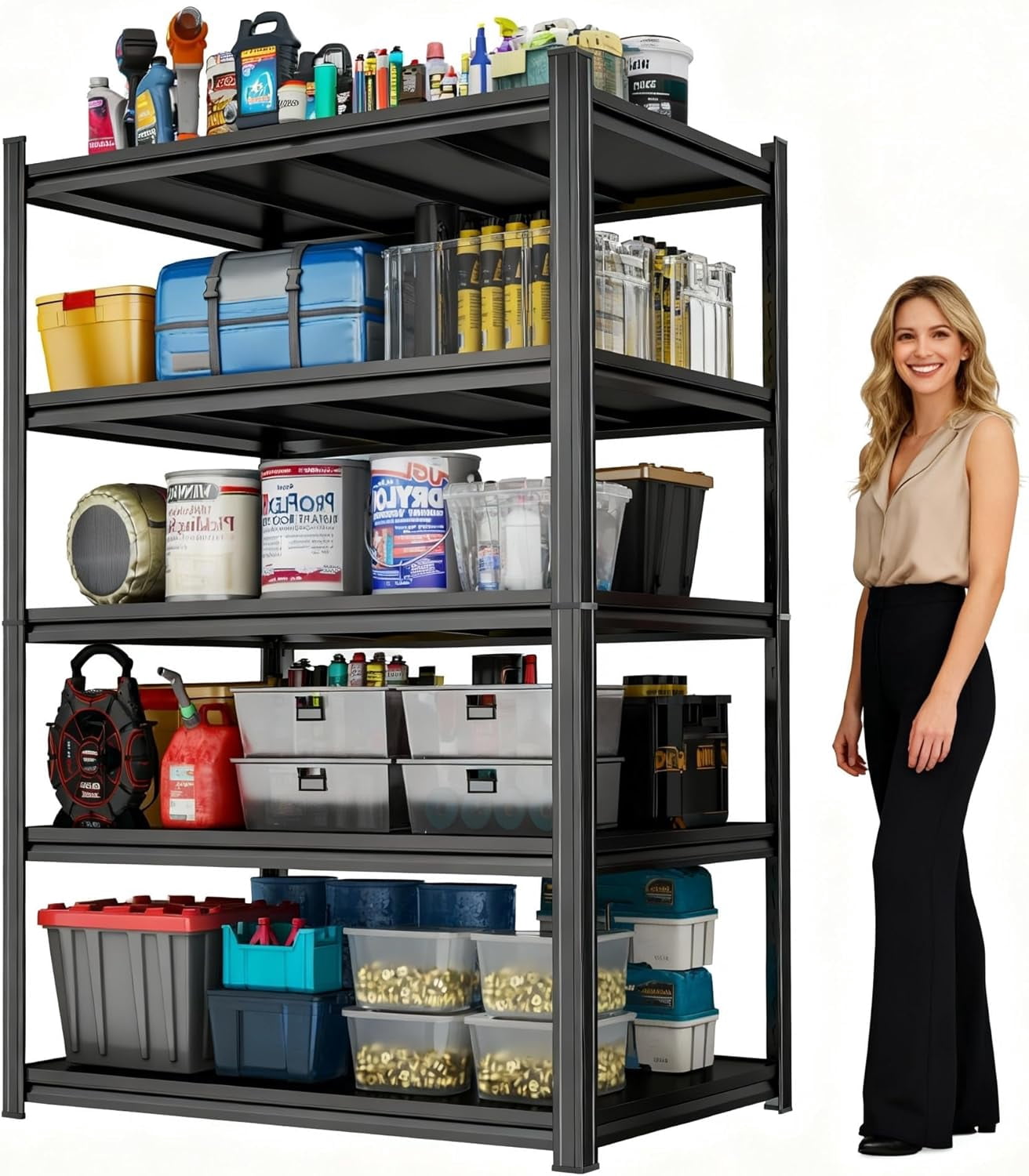 5-Tier Metal Garage Shelving - Heavy-Duty 3020 lbs Shelving Units ...