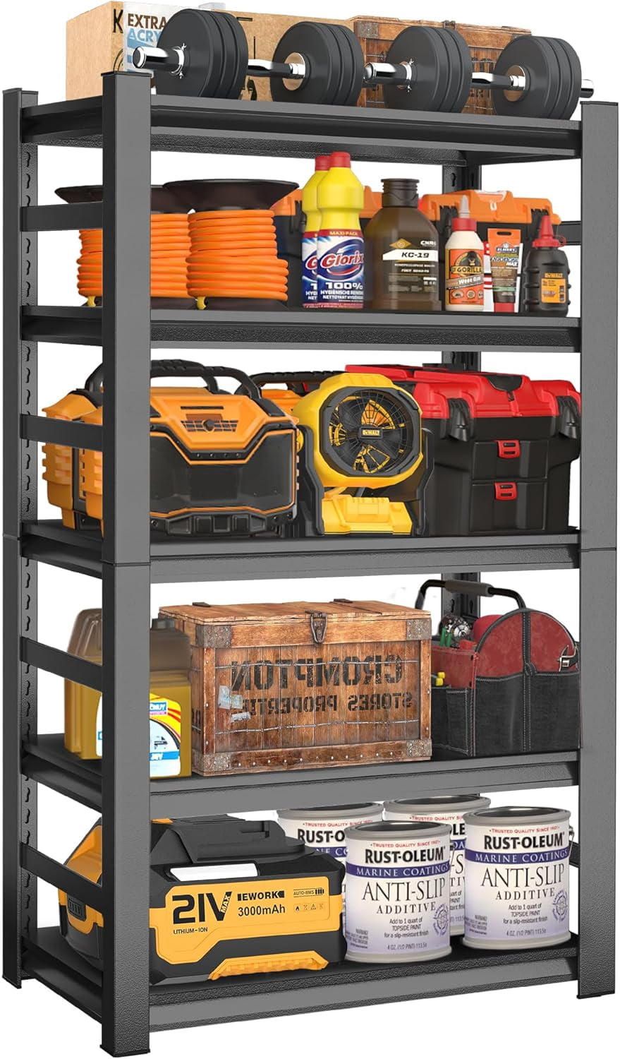5 Tier Metal Garage Shelving Unit Heavy Duty Storage Rack, Adjustable ...