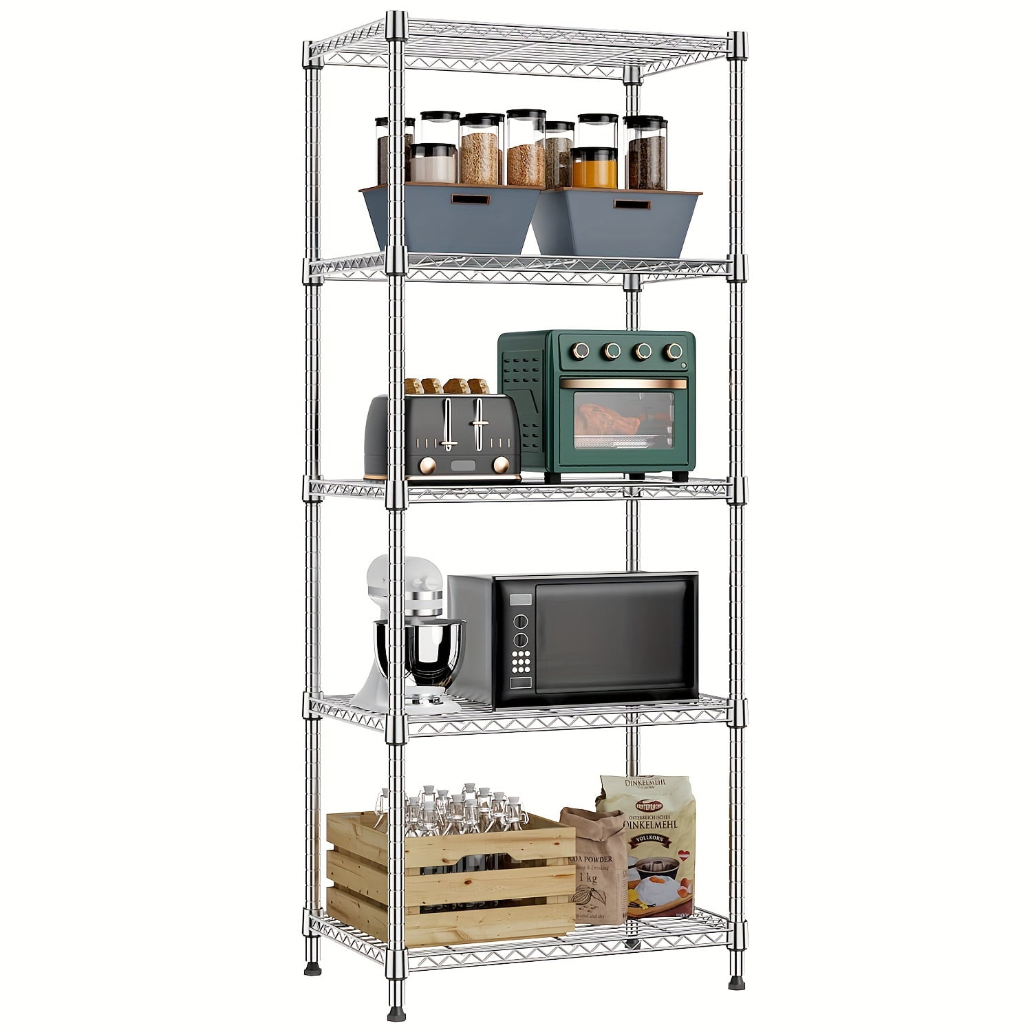 5-Tier Metal Grid Storage Rack 15.8x23.6x59.5 Inches - Heavy-Duty ...