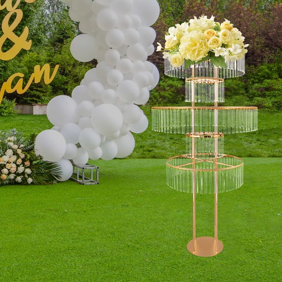 5-Tier Metal Pedestal Stand, Wedding Flower Stand, Round Base Pedestal ...