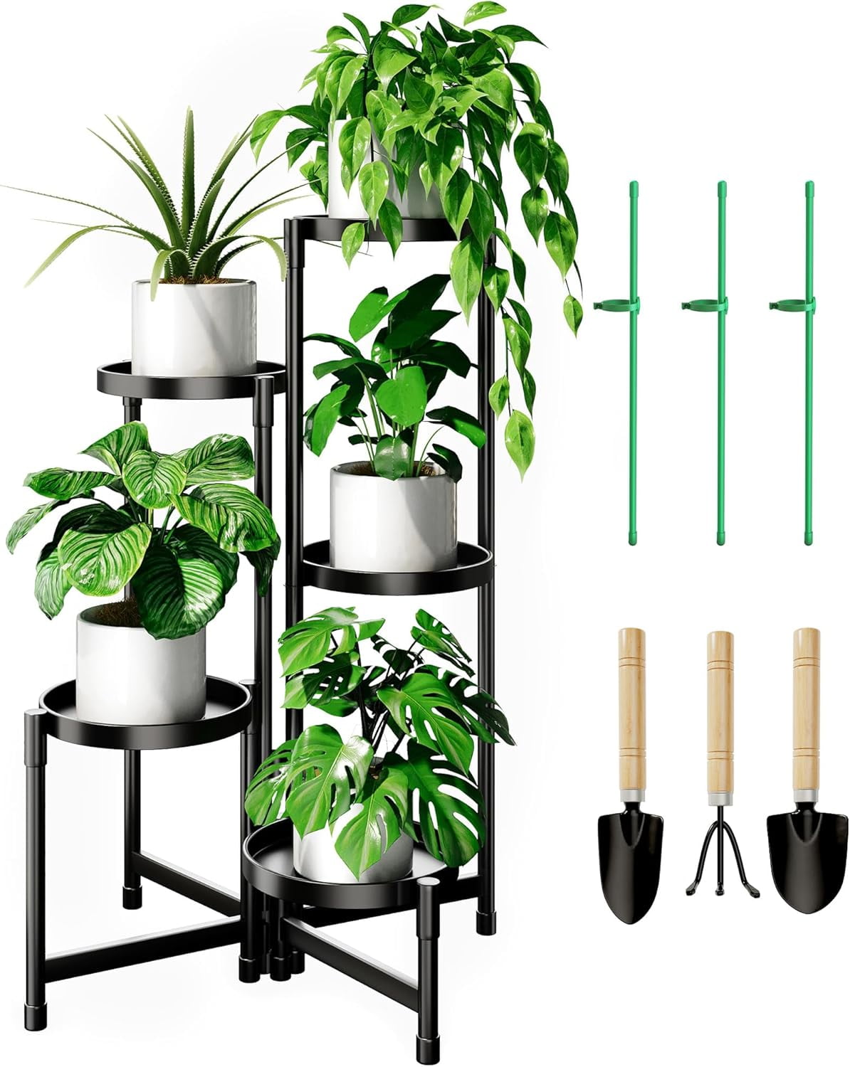 5 Tier Metal Plant Stand Indoor Clearance, Rotatable Corner Plant Shelf ...