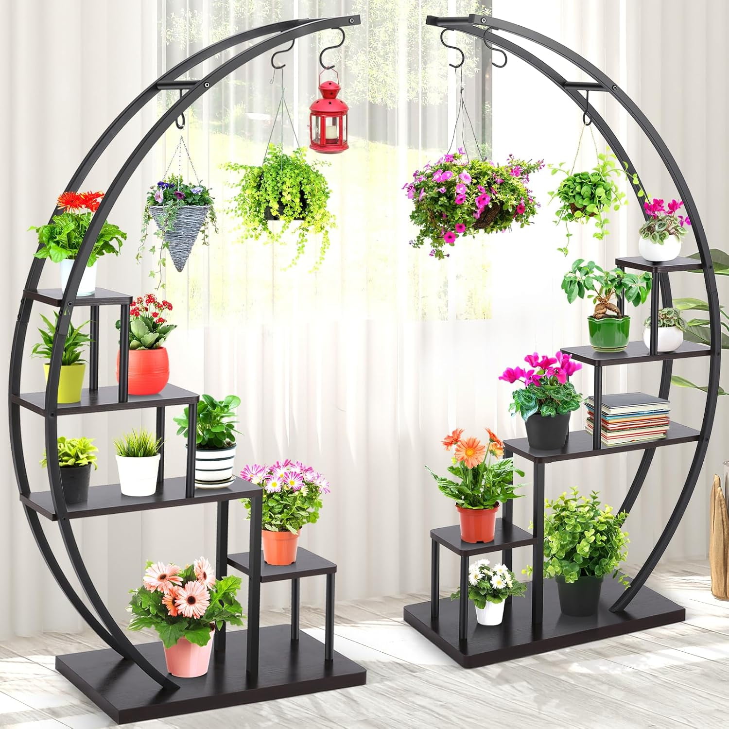 5 Tier Metal Plant Stand Indoor, Tall Half Moon Plant Stands, Heart ...