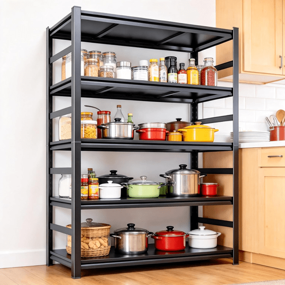 5-Tier Metal Shelving Adjustable with Fence Kitchen Storage Rack 36"W x ...