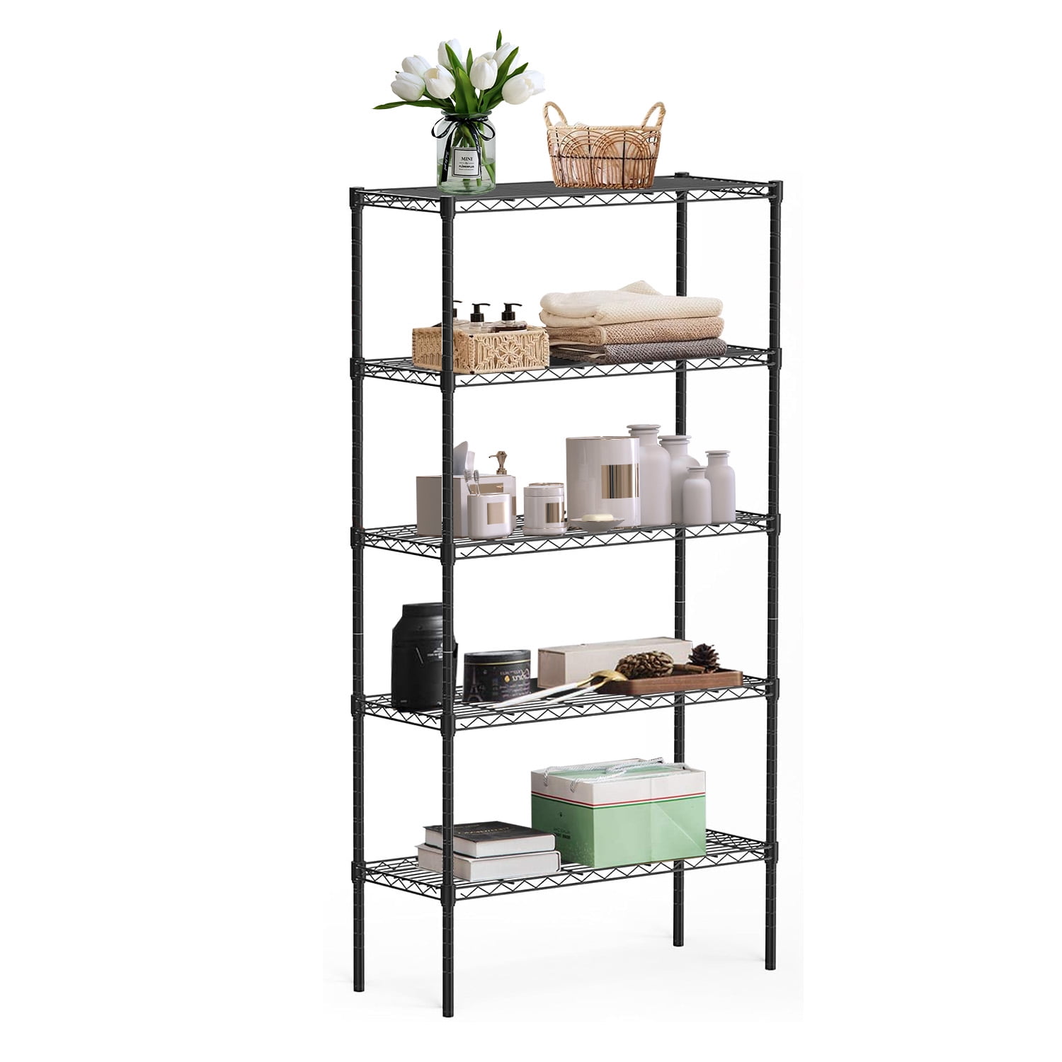 5 Tier Metal Shelving Unit, Adjustable Metal Wire Racks Heavy Duty ...
