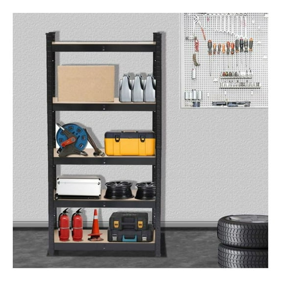5 Tier Metal Shelving Unit - Heavy Duty Garage Storage Shelves - Black ...