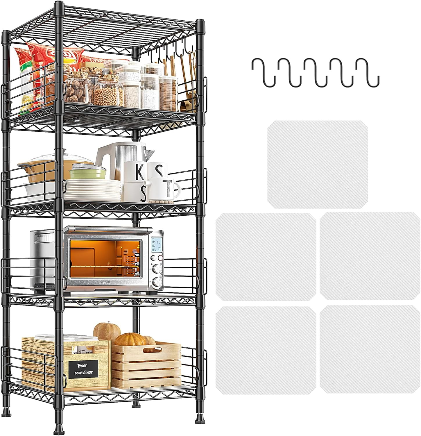 5 Tier Metal Shelving Unit Storage Shelves,Adjustable Pantry Shelves ...