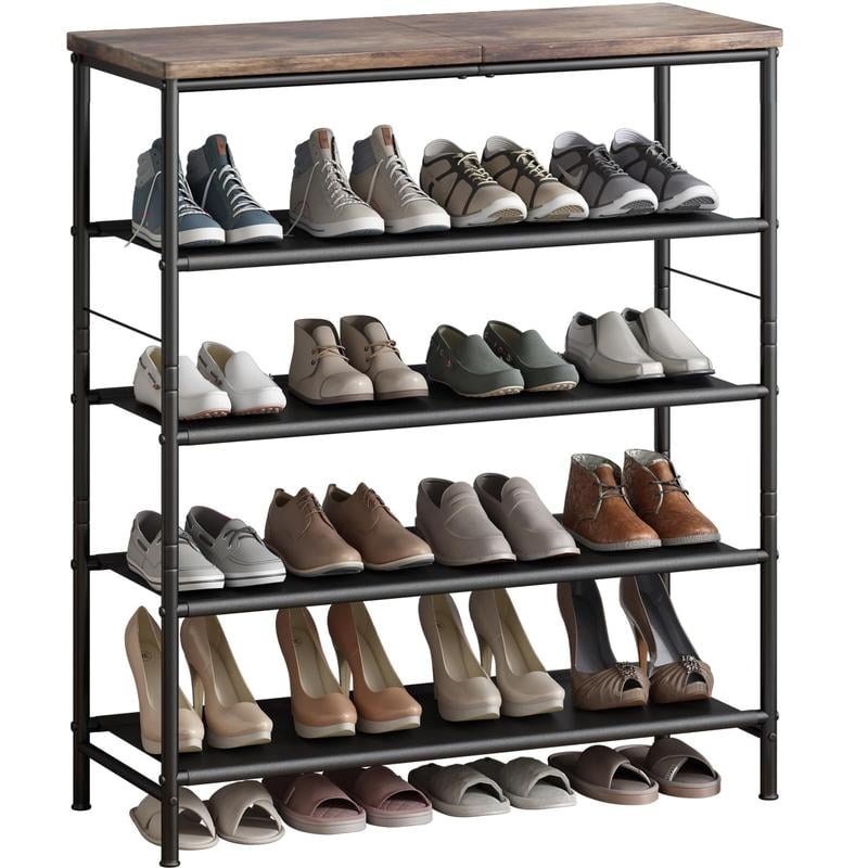 5-Tier Metal Shoe Rack with MDF Top Board - Adjustable, Space-Saving ...