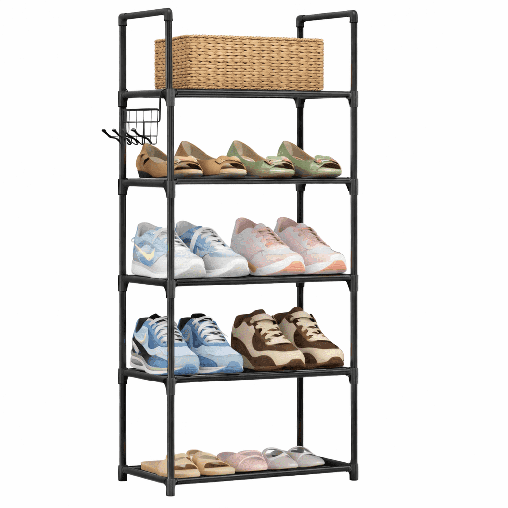 5 Tier Metal Shoes Rack, Bug Hull Narrow Stackable Shoes Shelf with ...