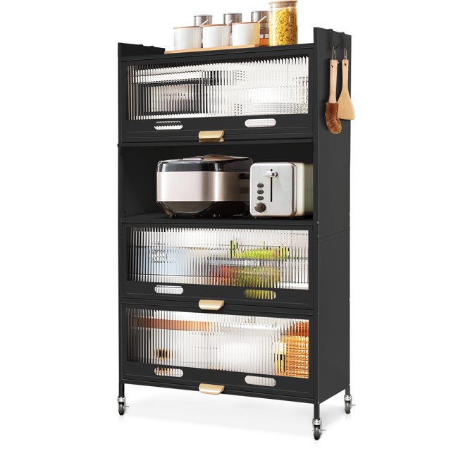 5 Tier Metal Storage Cabinet with 4 Doors, Lockable Wheels, Heavy Duty ...