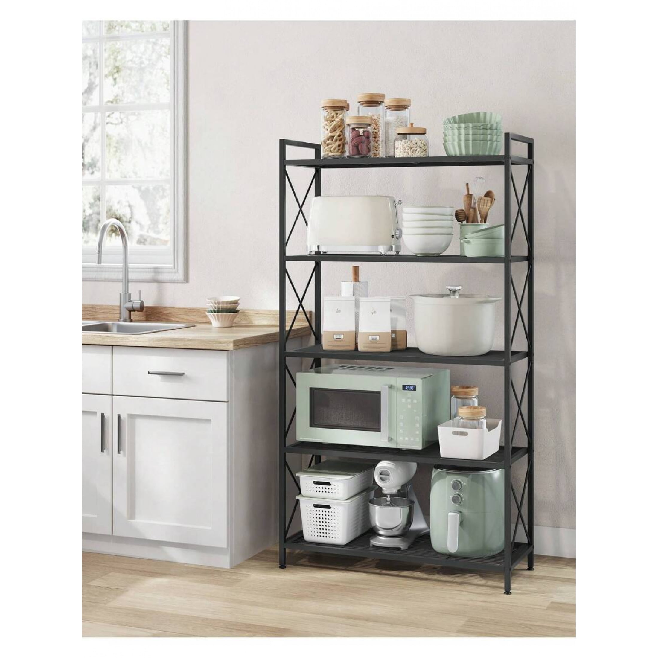 5-Tier Metal Storage Rack, Shelving Unit With X Side Frames, Dense Mesh, 12.6 X 31.5 X 57.3 ...