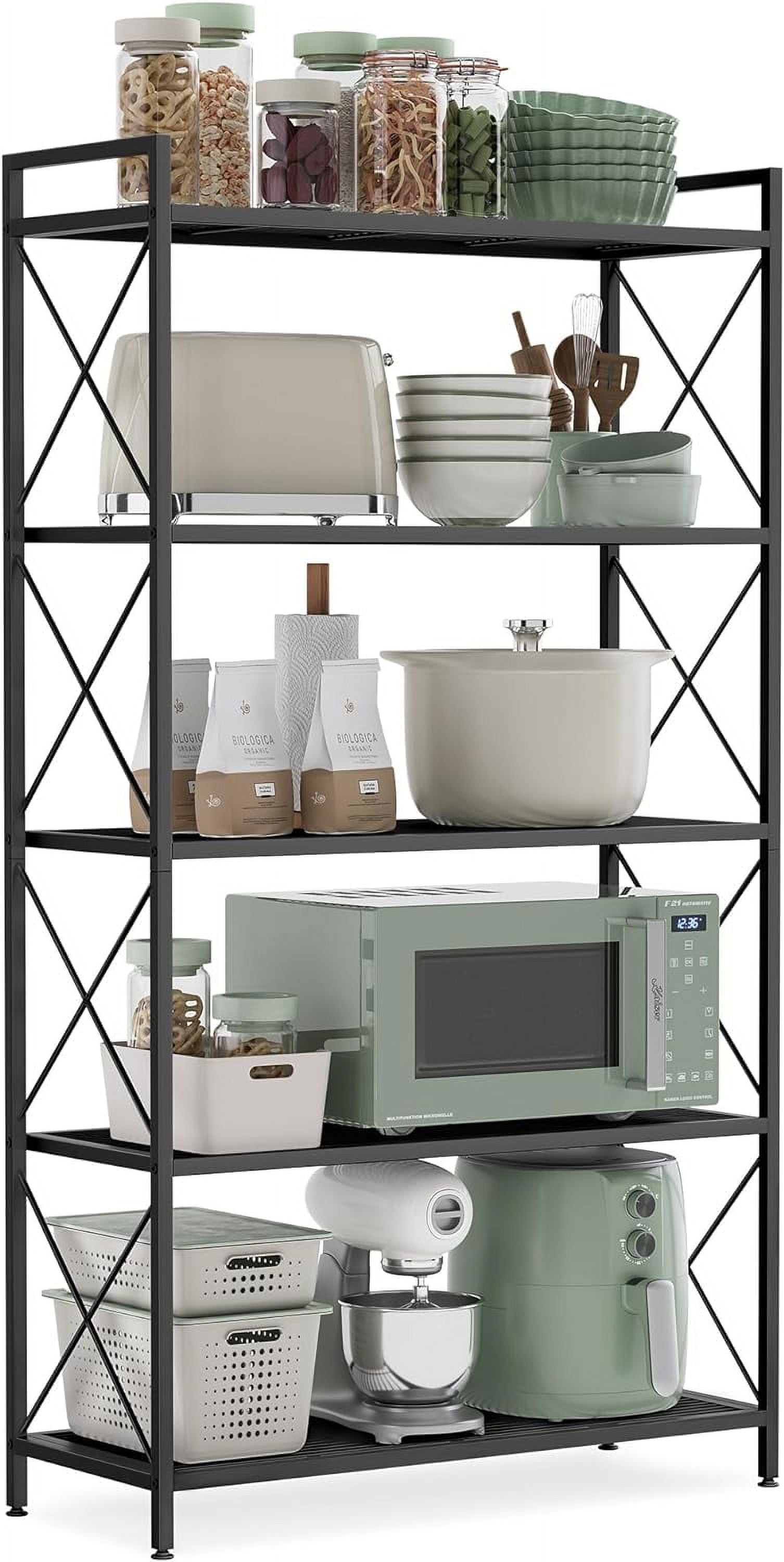 5-Tier Metal Storage Rack, Shelving Unit with X Side Frames, Dense Mesh ...