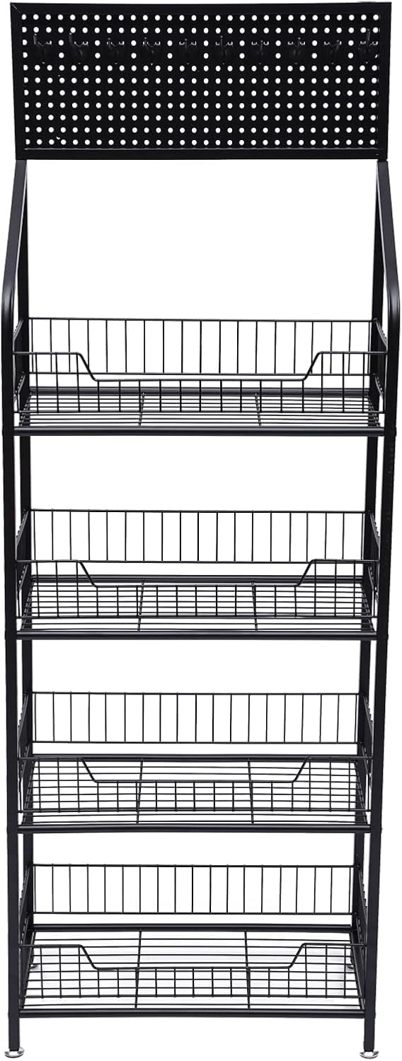 5-Tier Metal Storage Shelves with Hooks,Standing Shelf Units Free ...