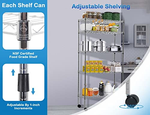 5 Tier Metal Storage Shelves, Kitchen Shelves, Wire Shelving Unit with ...