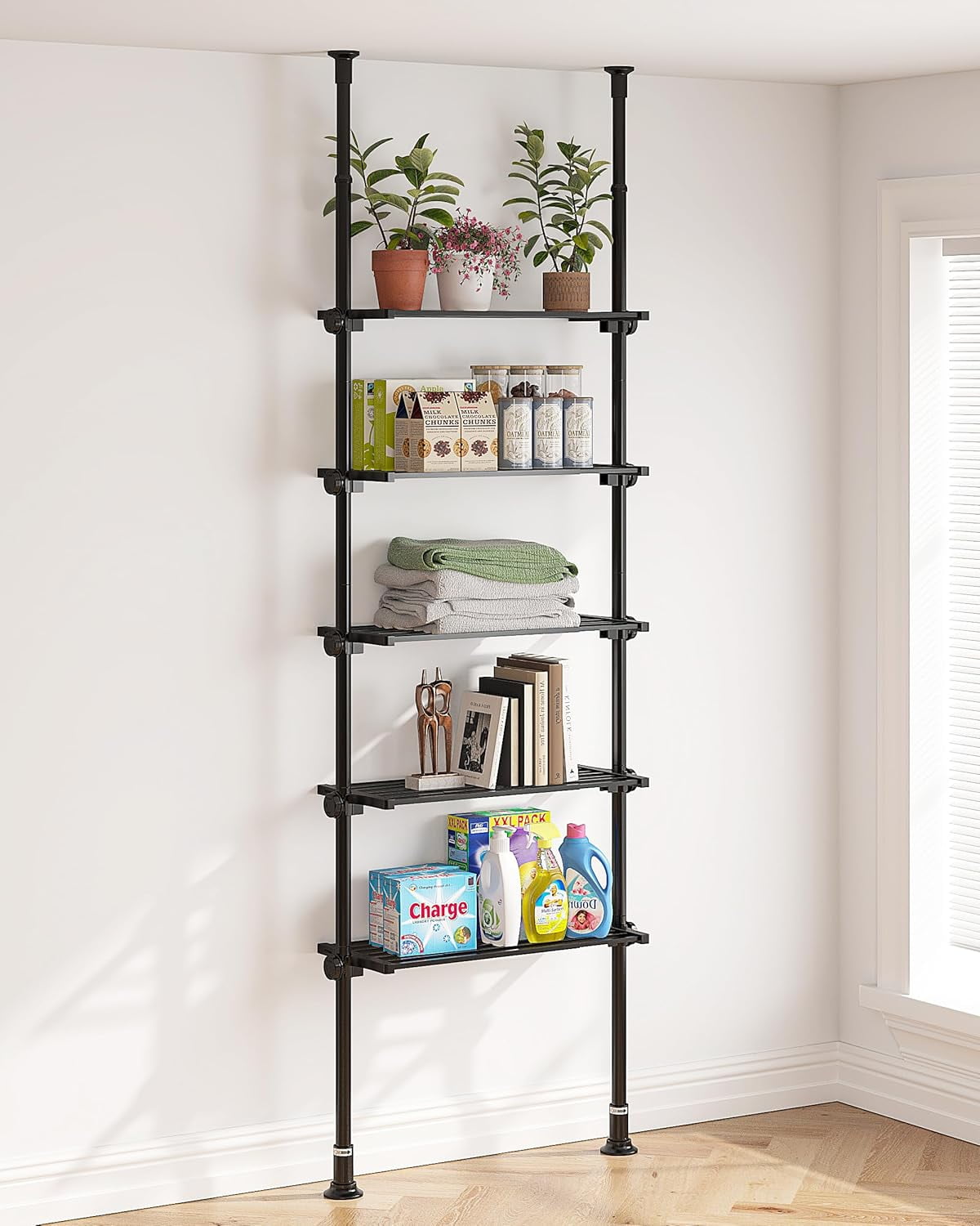 5-Tier Metal Storage Shelves Organizer, Adjustable Width and Height ...