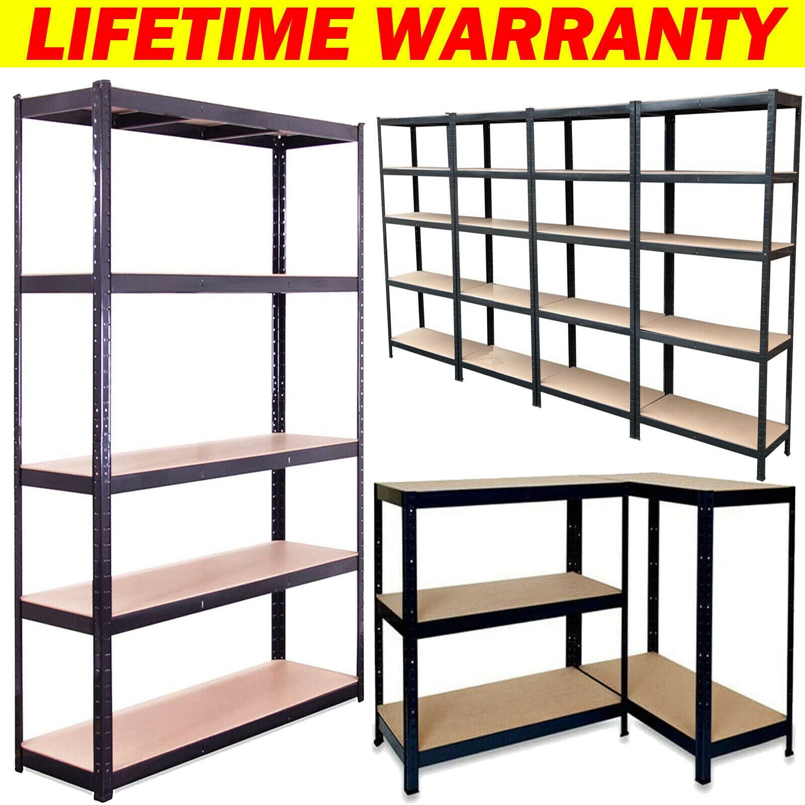 5 Tier Metal Storage Shelving Black Racking Shelf Stand Office Home ...