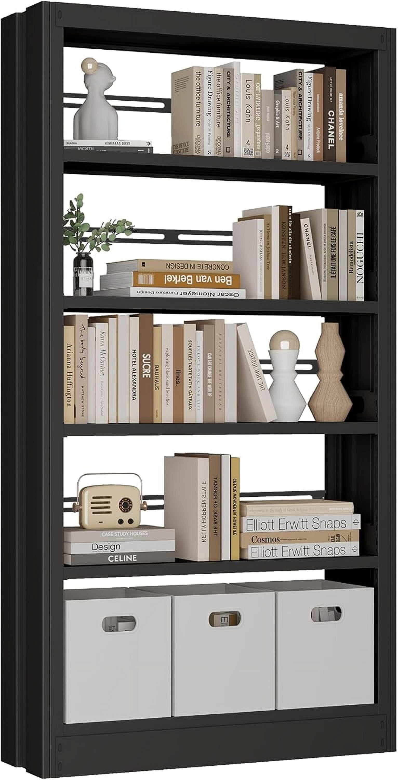 5-Tier Metal White Bookshelf, 71" Tall Library Bookshelf, White ...