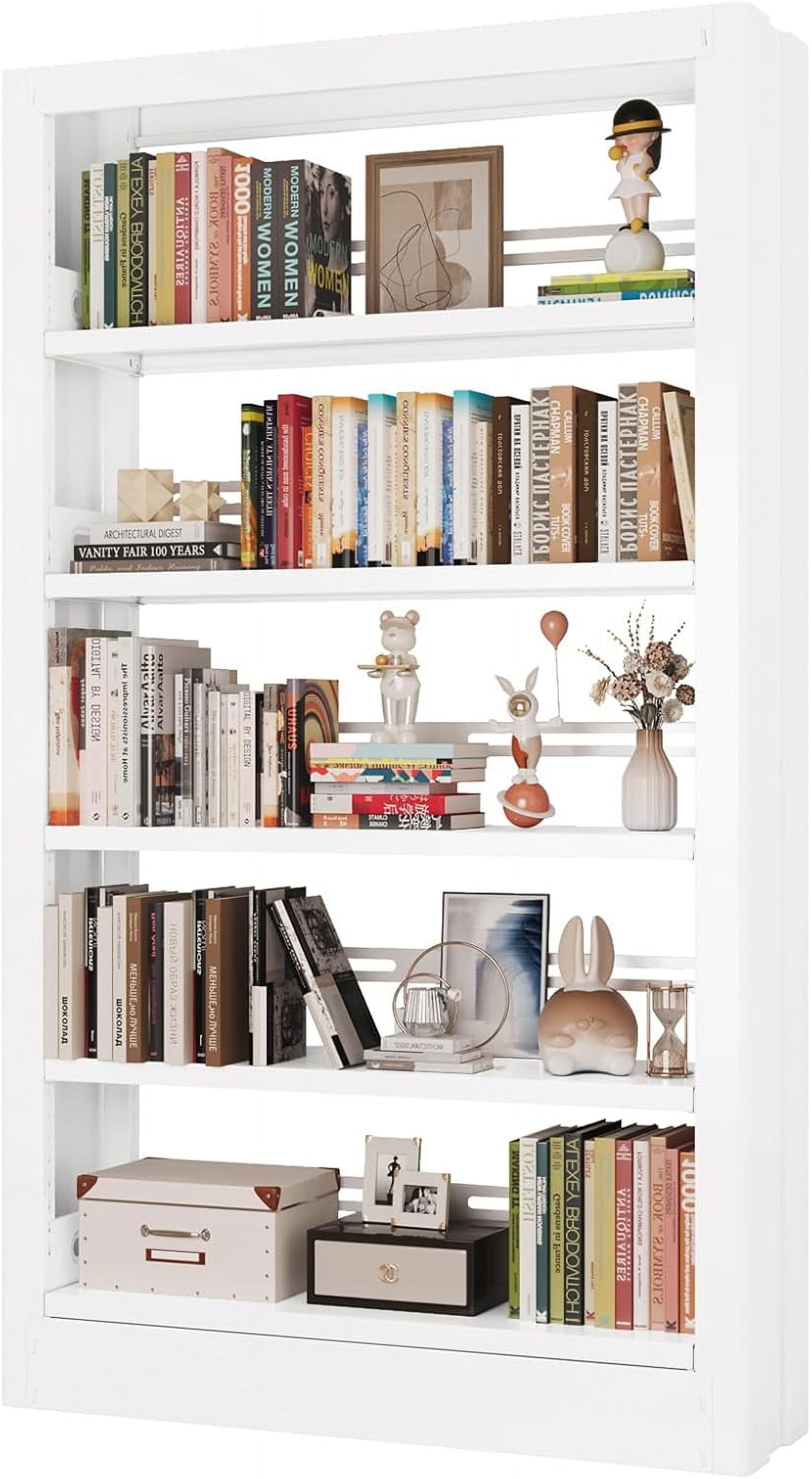 5 Tier Metal White Bookshelf, Heavy Duty Metal Bookcase Including Book ...