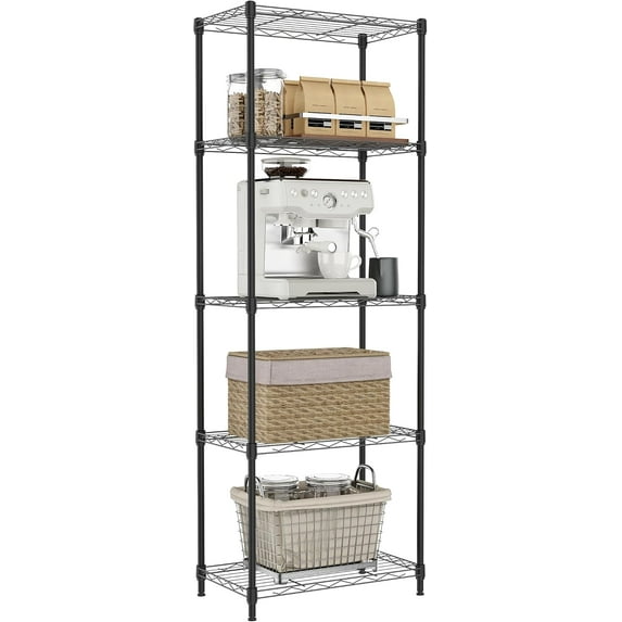 5 Tier Metal Wire Shelf Unit, Black Storage Rack Organizer for Kitchen ...