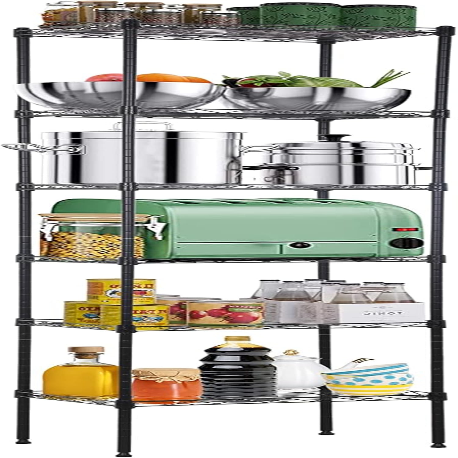 5-Tier Metal Wire Shelving Unit Snack Shelf Height Adjustable Storage ...
