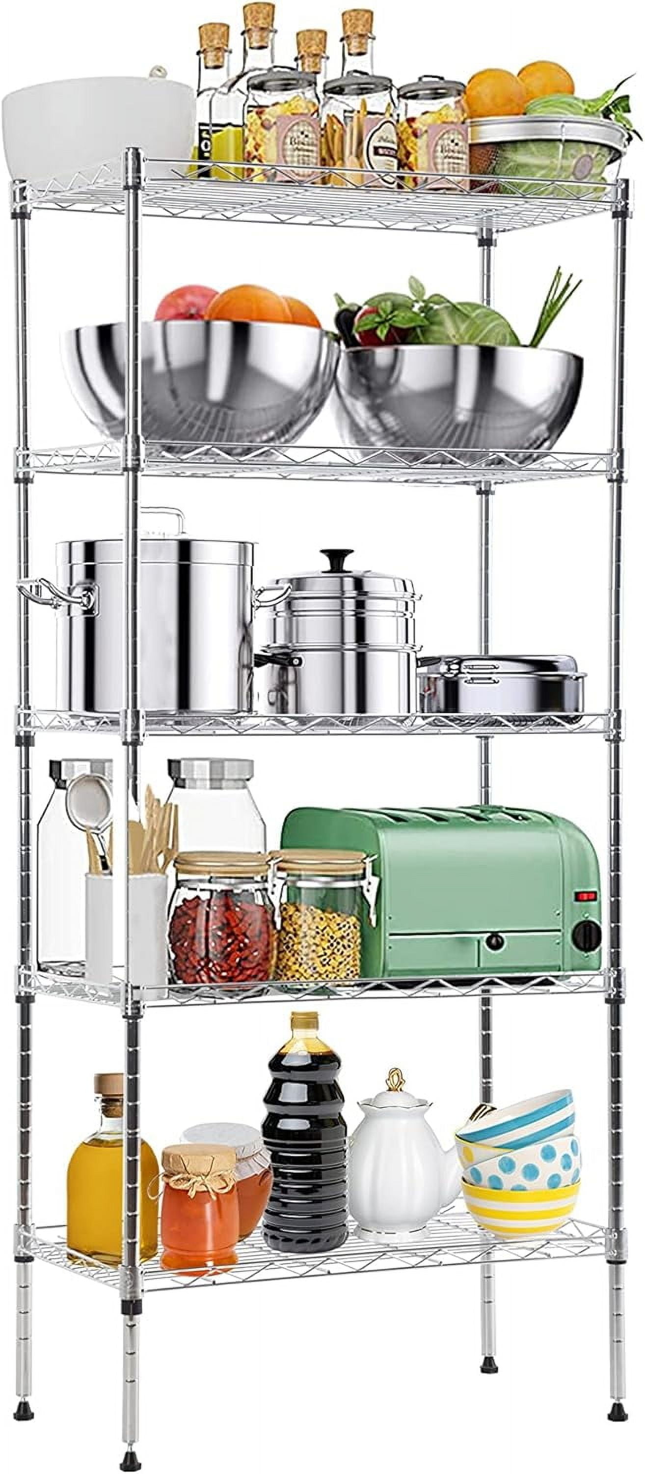 5-Tier Metal Wire Shelving Unit Snack Shelf Height Adjustable Storage ...