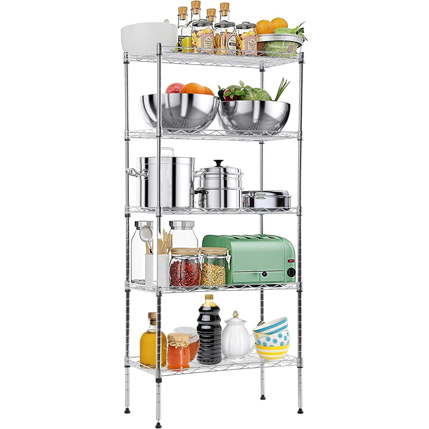 5-Tier Metal Wire Shelving Unit Snack Shelf Height Adjustable Storage ...