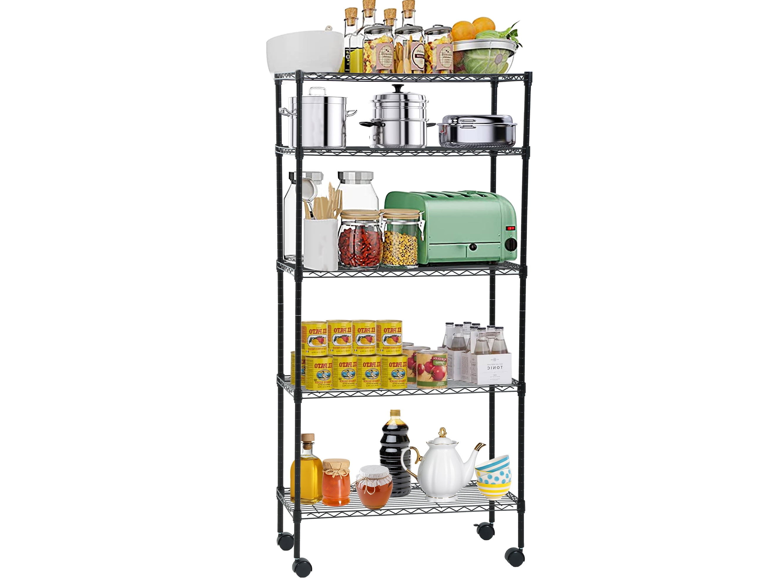 5 Tier Metal Wire Shelving Unit with Wheels, Large Adjustable NSF ...