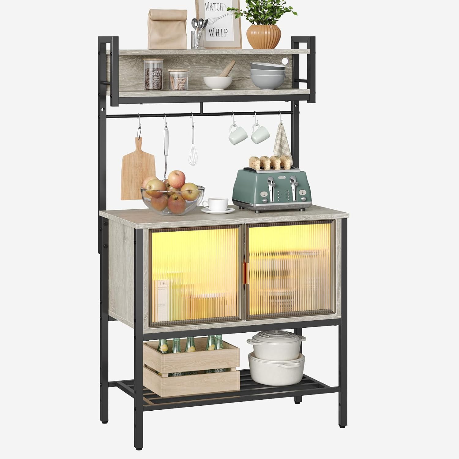 5 Tier Microwave Stand with LED Lights, Coffee Bar with Storage ...