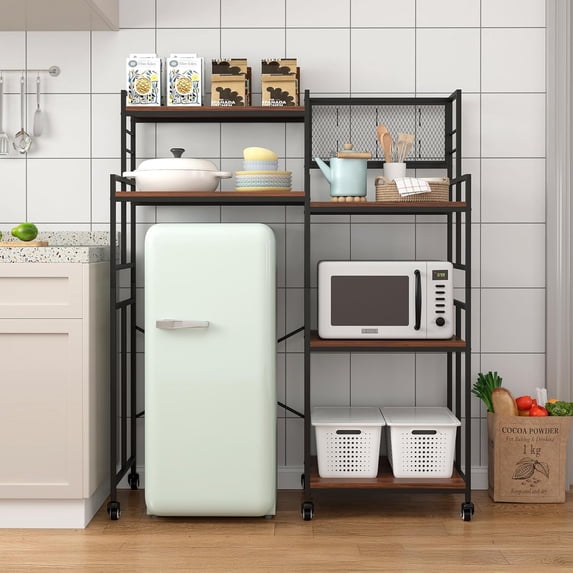 5-Tier Mini Fridge Cabinet with Storage Shelf, Industrial Style Coffee ...