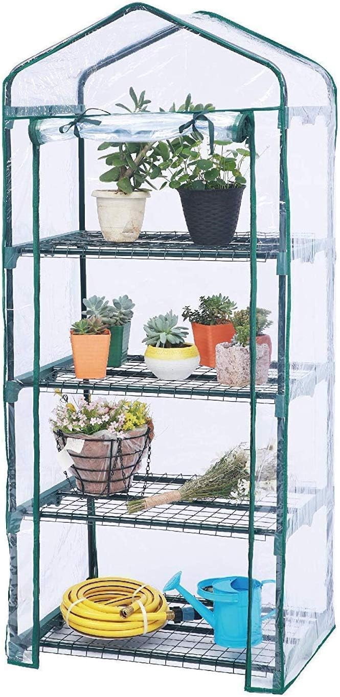 5-Tier Mini Greenhouse - 75"H x 27"L x 19"W - Sturdy Portable Gardening ...