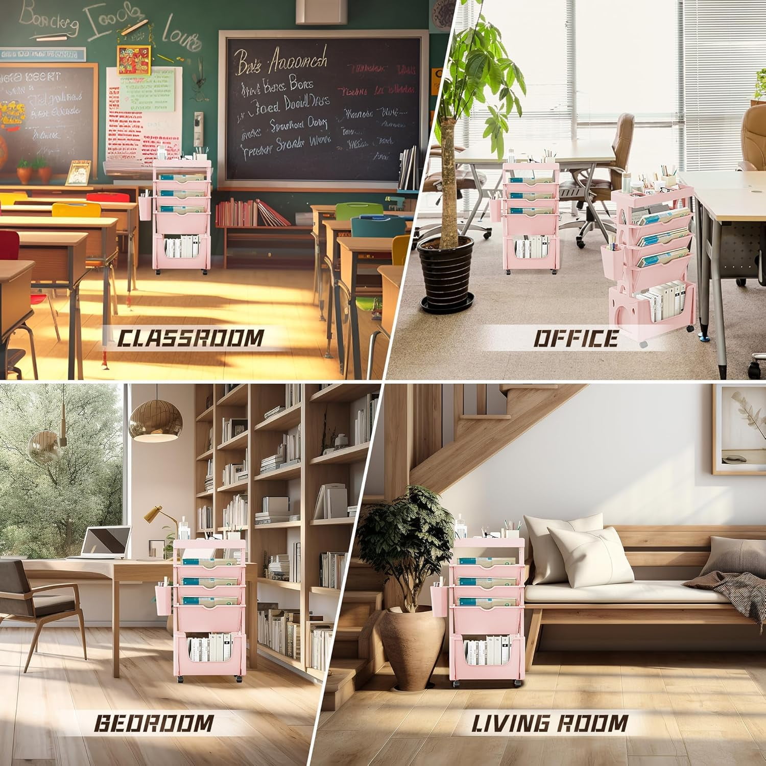 5-Tier Mobile Bookcase, Removable Movable Bookcase, Rolling Book Rack ...