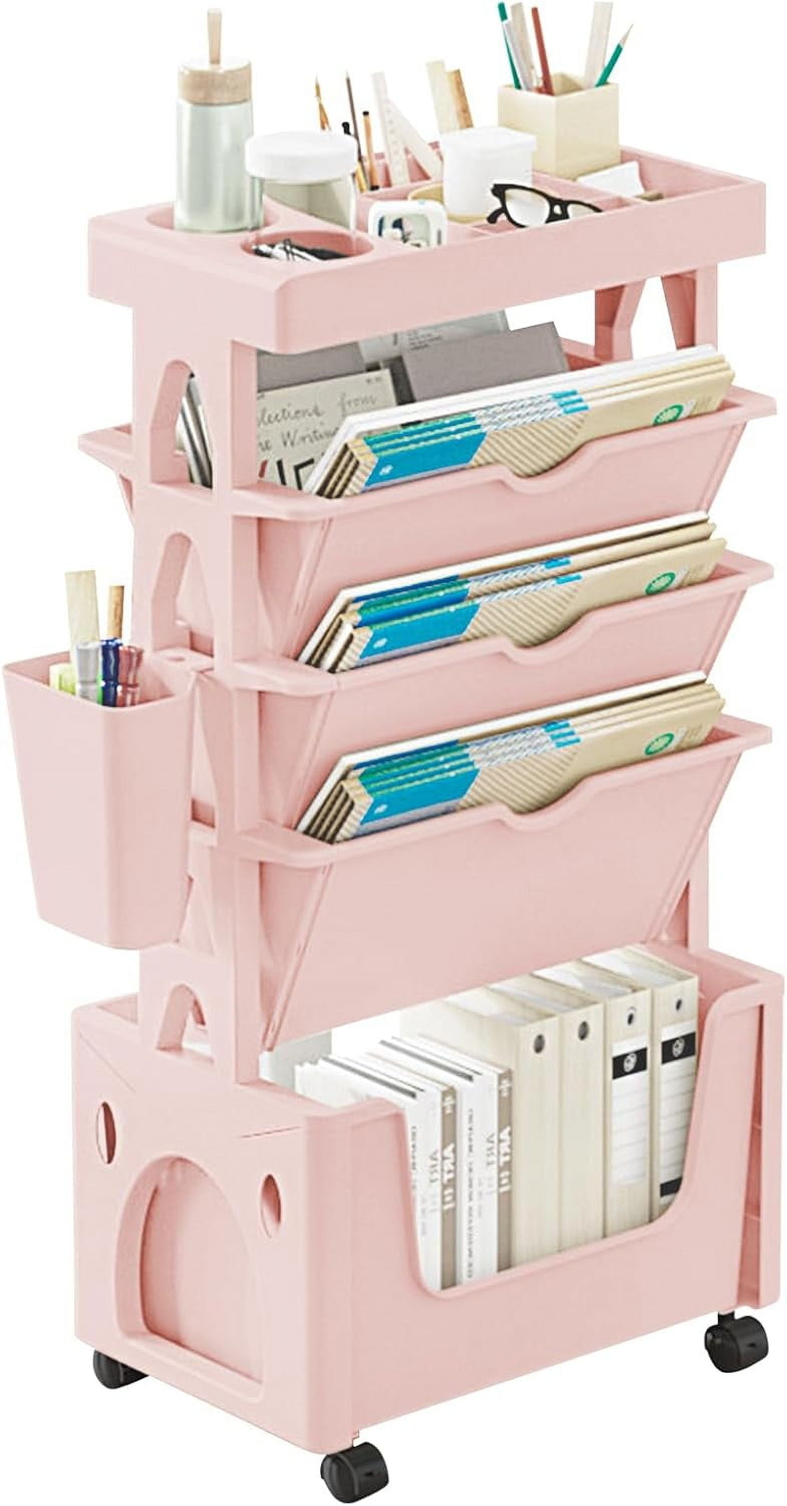 5-Tier Mobile Bookshelf Cart, Stable Removable Bookshelf with Wheels ...