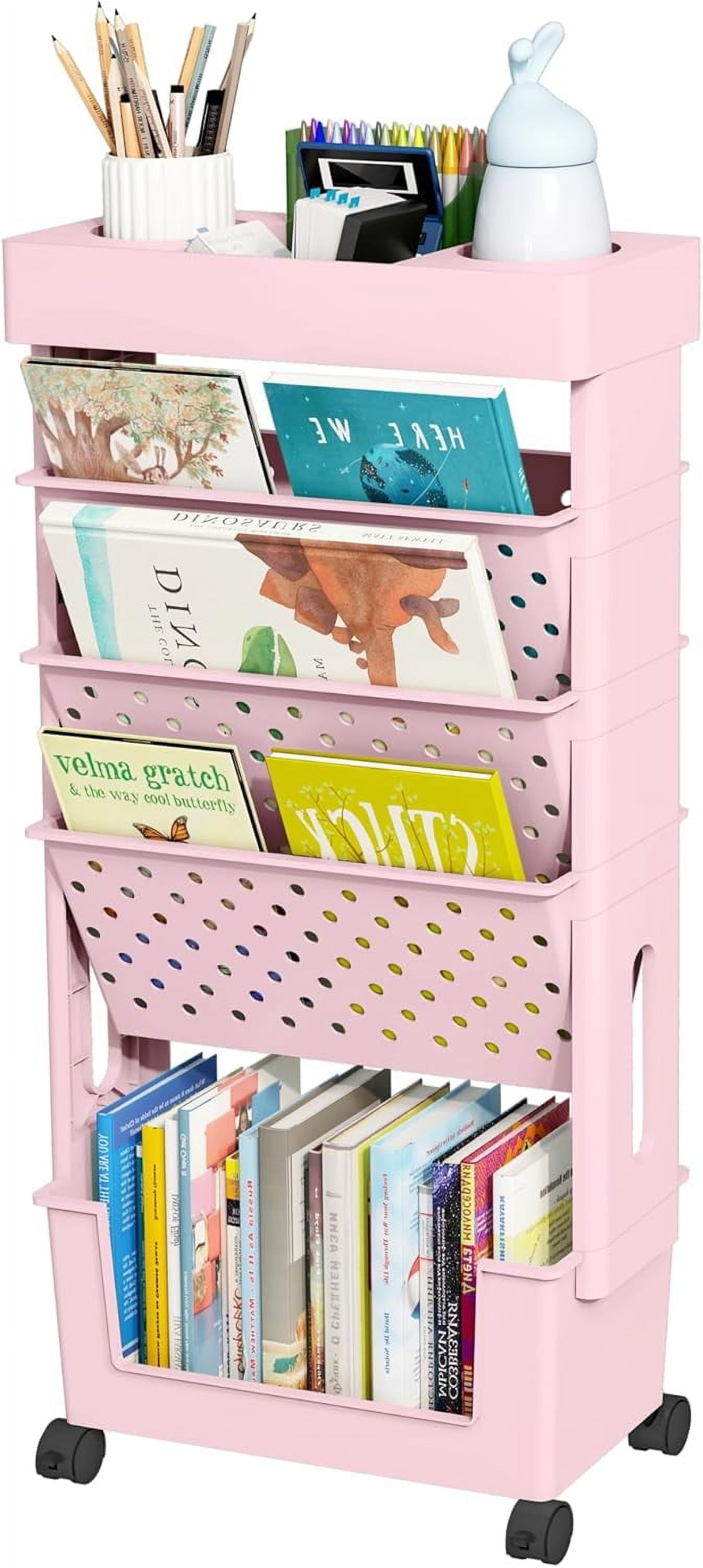 5-Tier Mobile Bookshelf, Rolling Bookcase Book Storage Rack, Movable ...