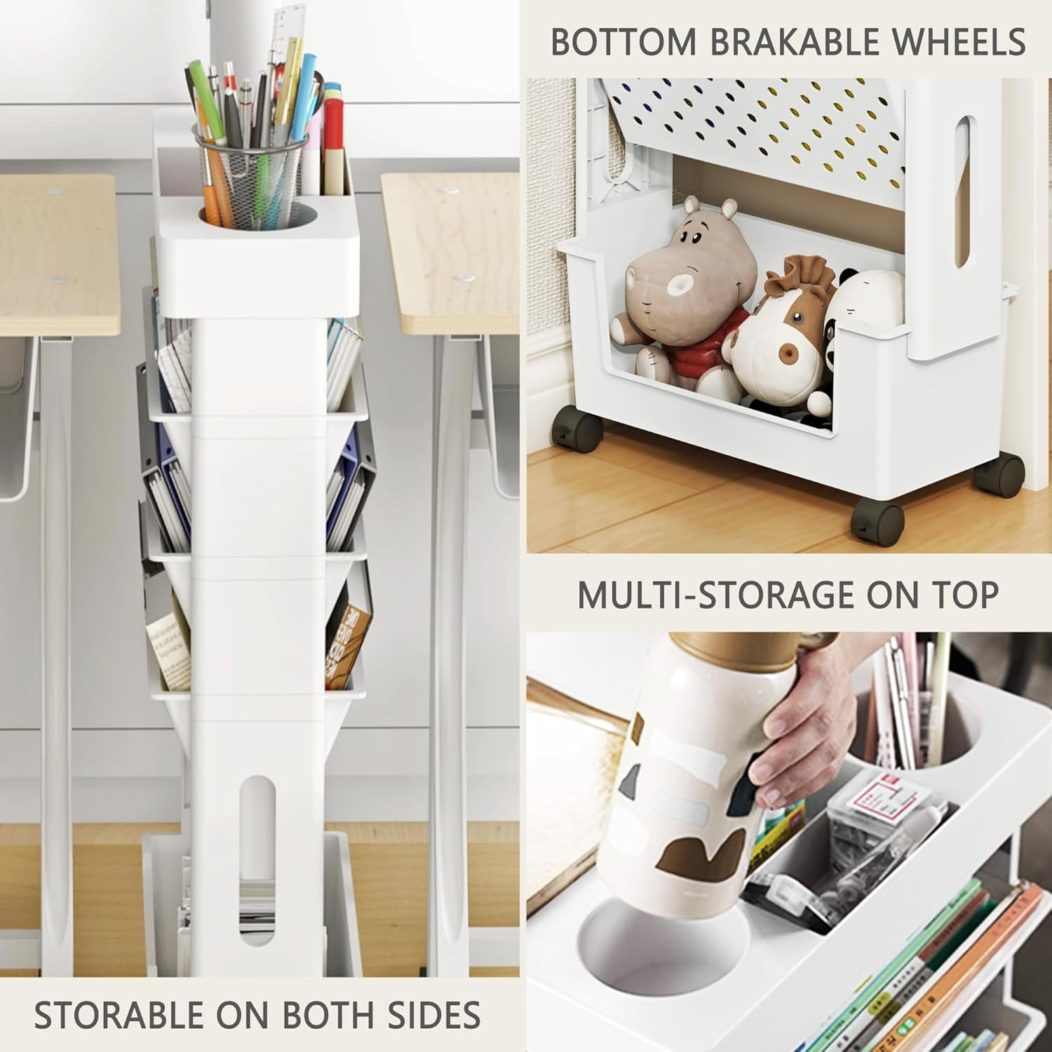 5-Tier Mobile Bookshelf, Rolling Bookcase Book Storage Rack, Movable ...