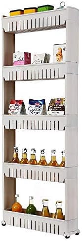 5 Tier Mobile Narrow Cart, Slide Out Slim Storage Cart with Wheels ...