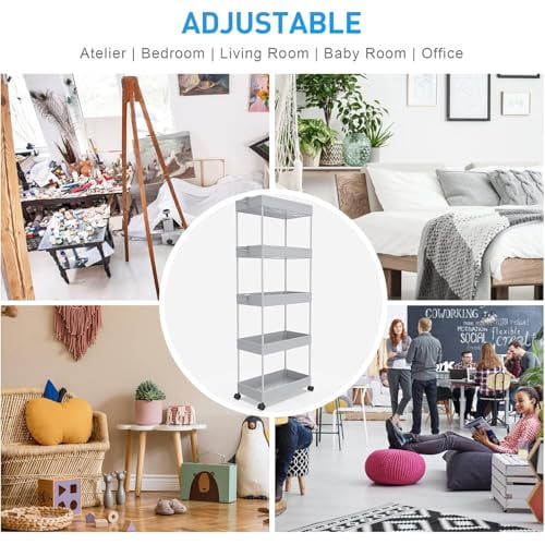 5-Tier Mobile Storage Organizer - Gray Plastic Trolley with 5 Shelves ...